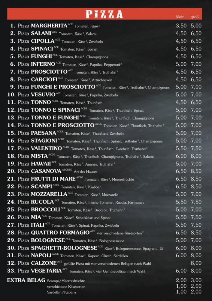 Carta de Pizzeria Casanova III, Meerbusch