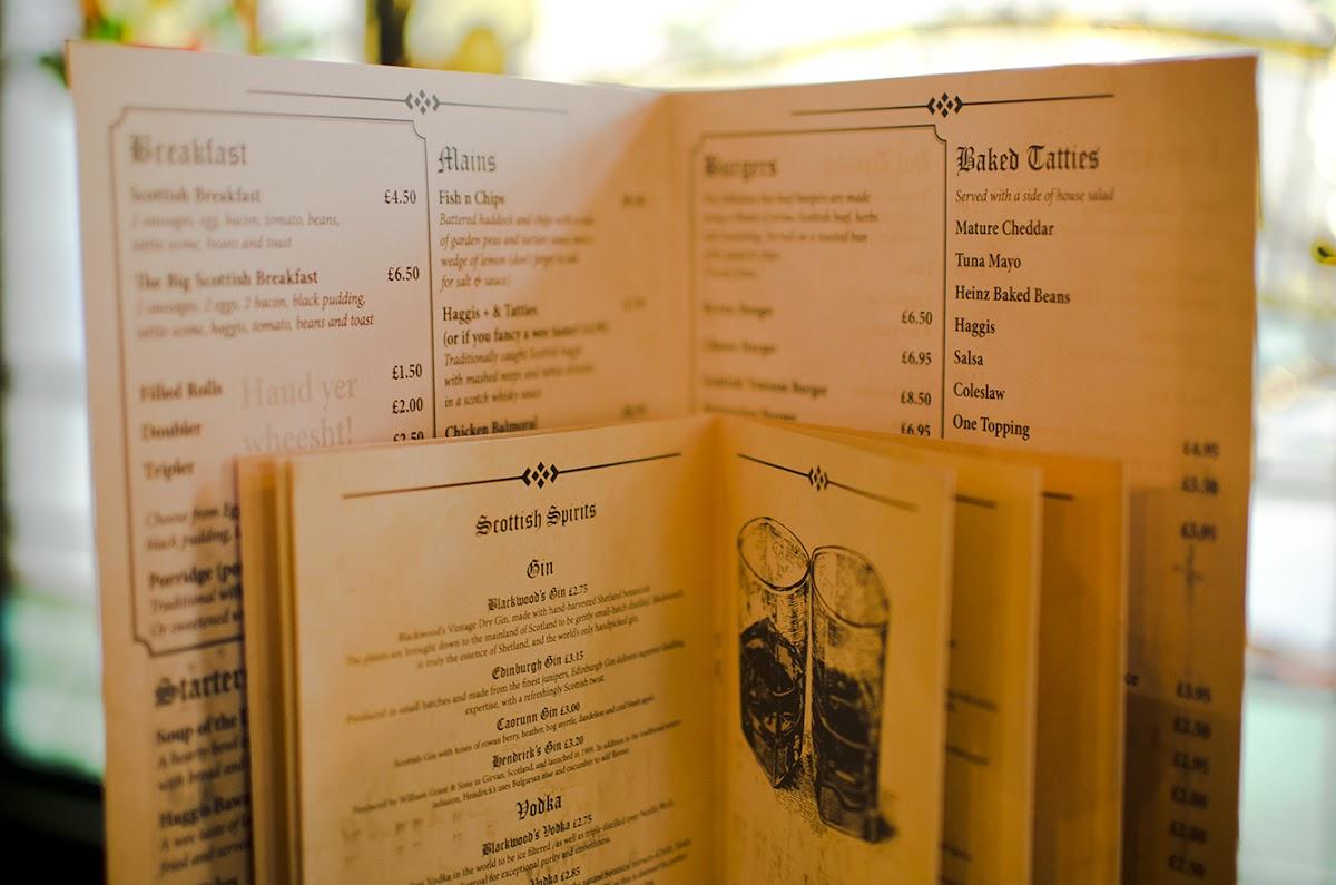 Menu at Ryrie’s Bar, Edinburgh