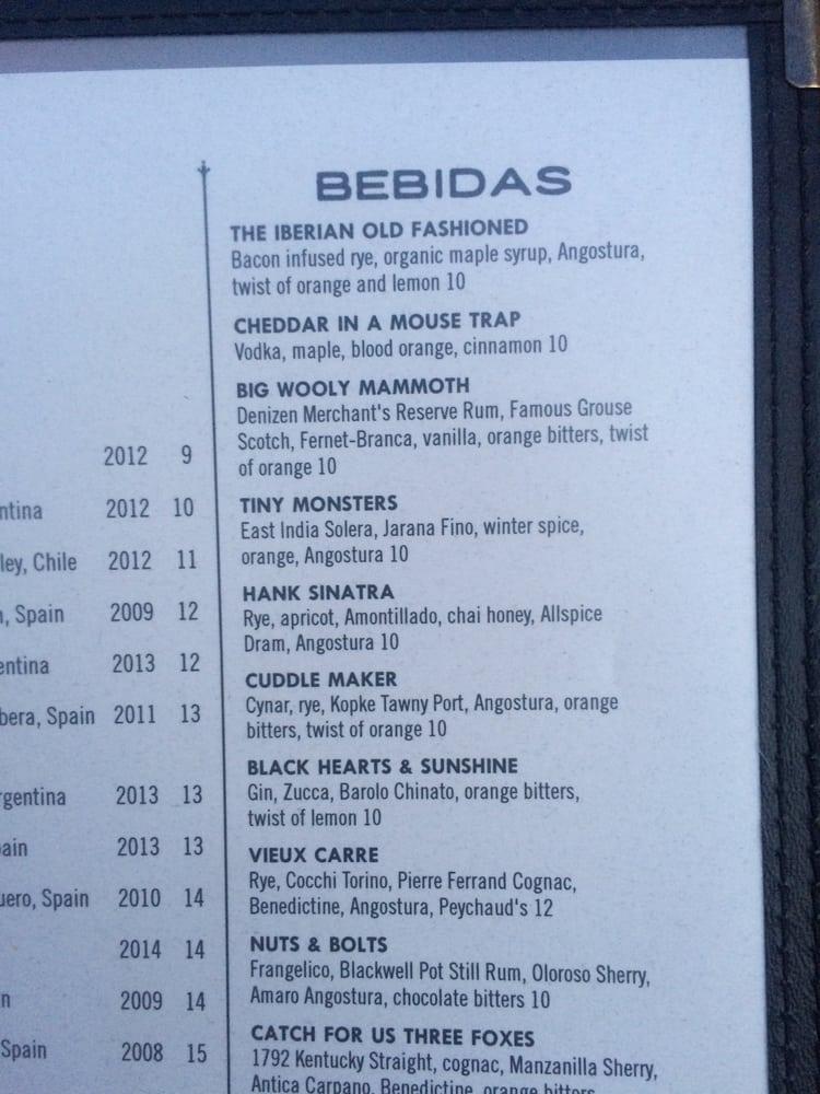 Menu at The Iberian Pig restaurant, Decatur, 121 Sycamore St