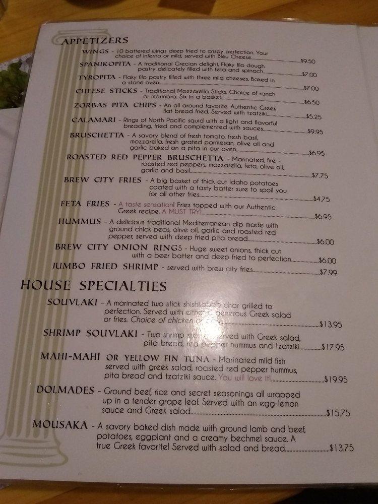 Menu at Zorba’s Greek American Restaurant, Sault Ste. Marie