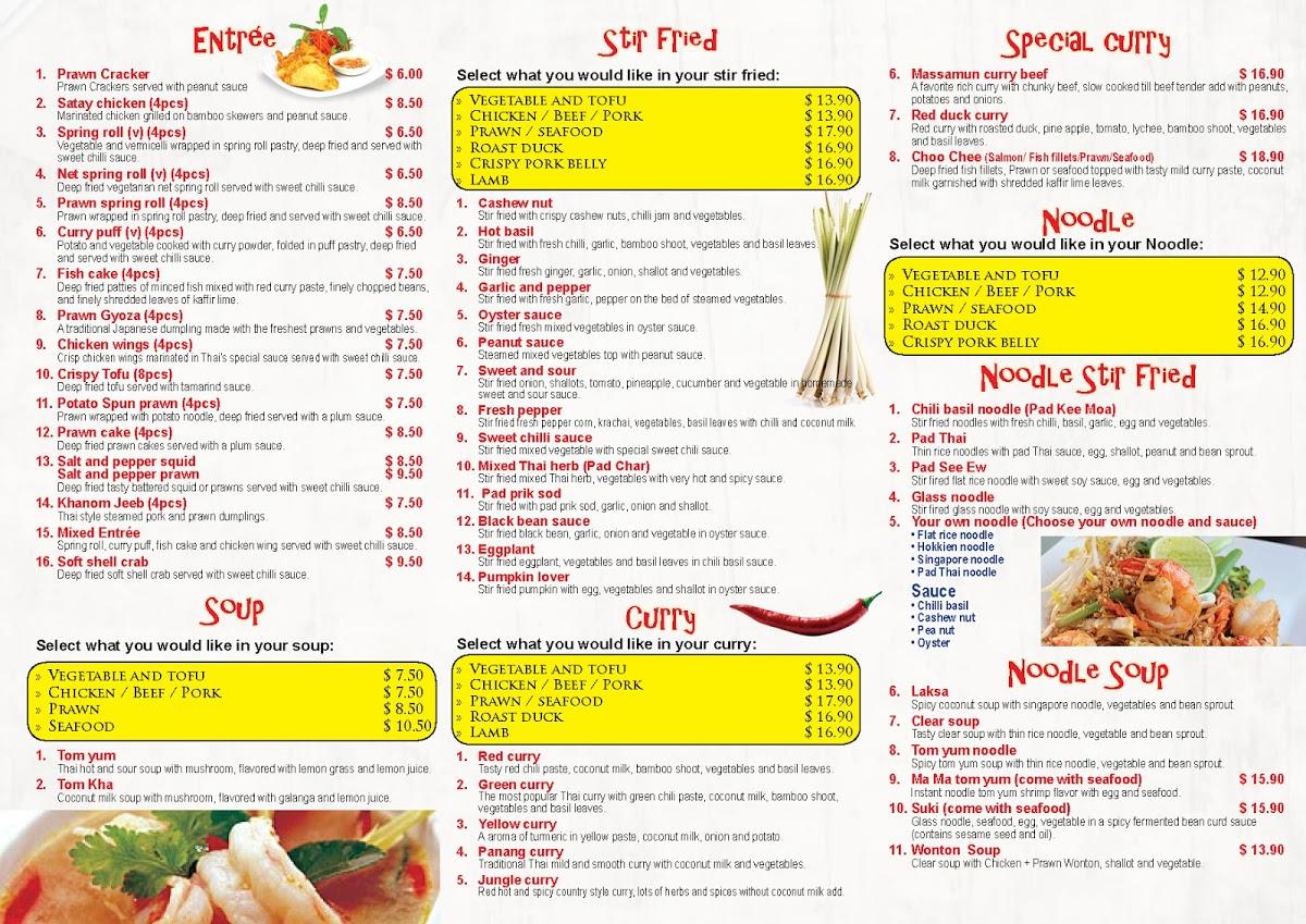 Menu at 92 Chilli Basil Thai Restaurant, Gosford