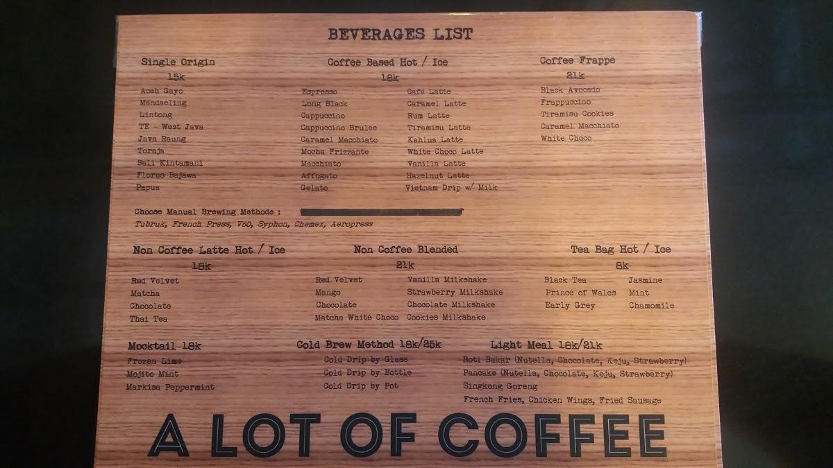 Menu at A Lot Of Coffee, Cimahi