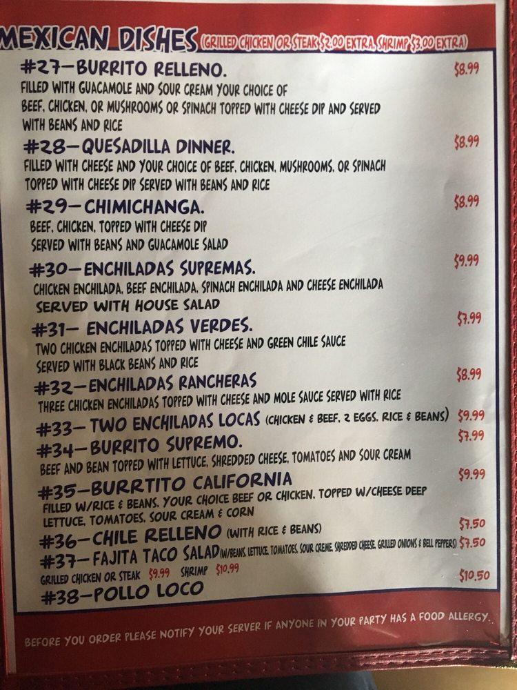 Menu at El Tejano pub & bar, Helena, Co Rd 52