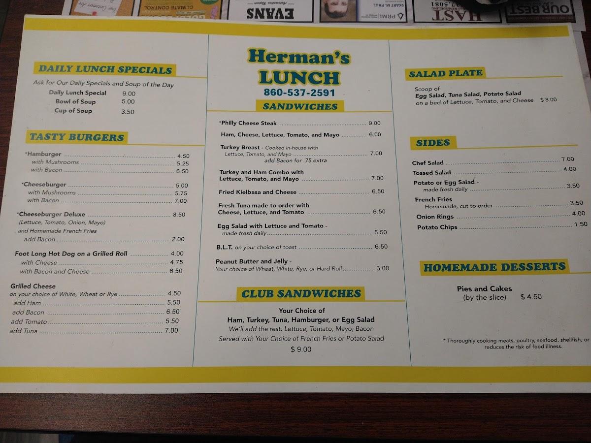 Menu at Herman's Drive-In restaurant, Colchester