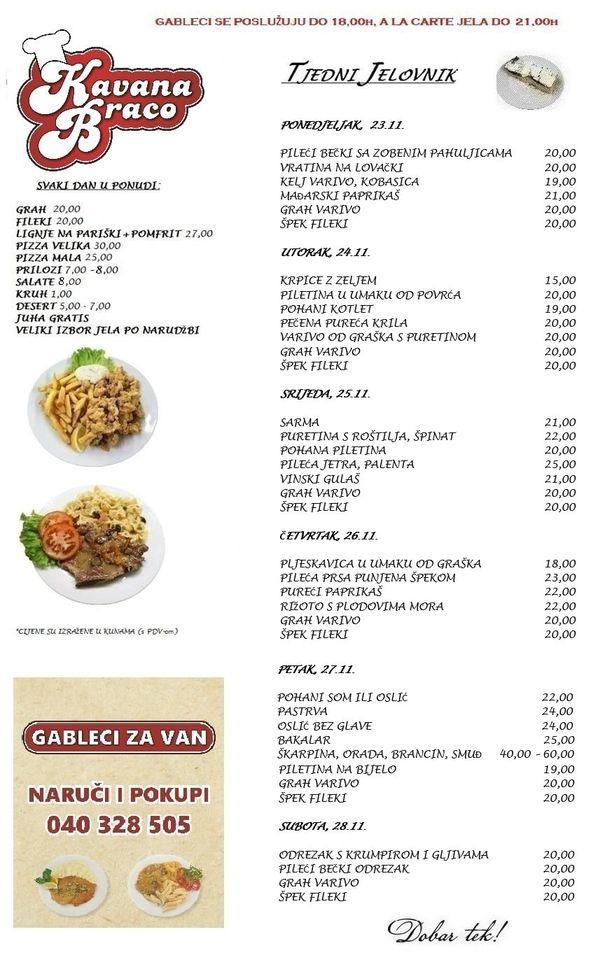 Menu at KAVANA BRACO restaurant, Čakovec