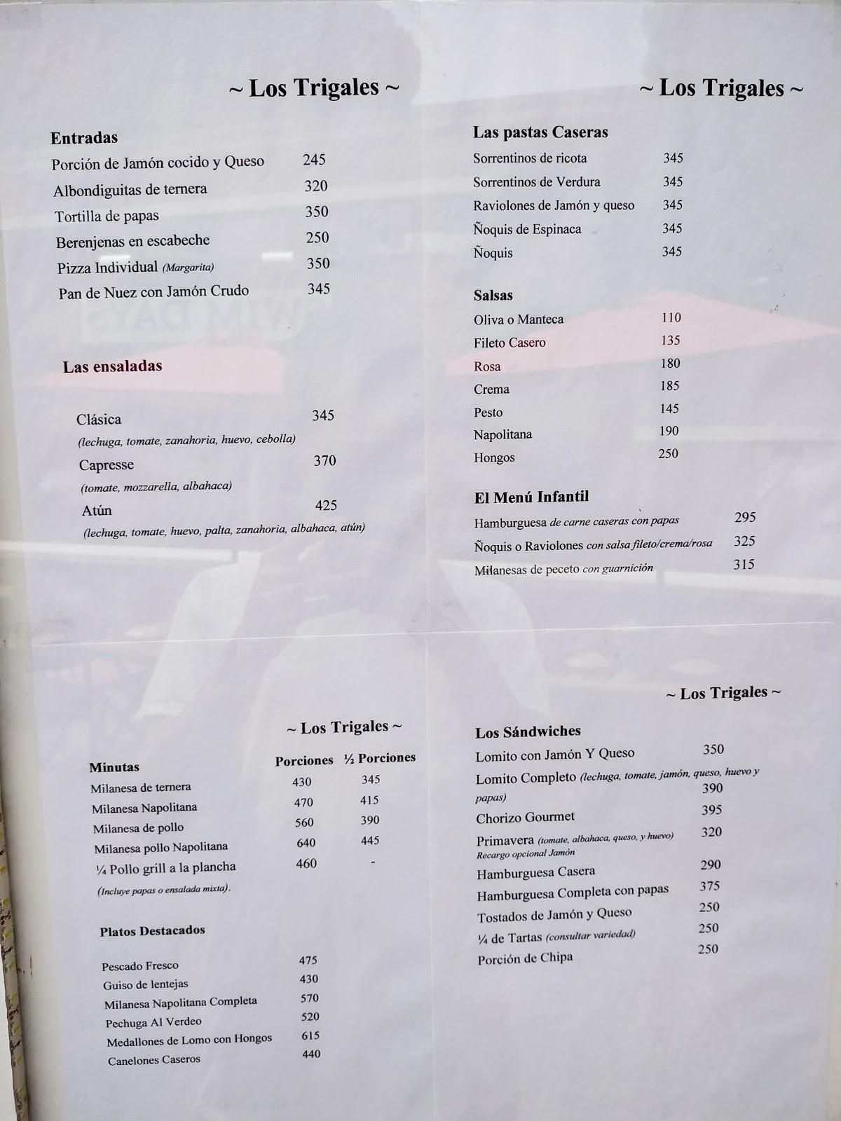 Menu at Los Trigales Restaurante, Cariló