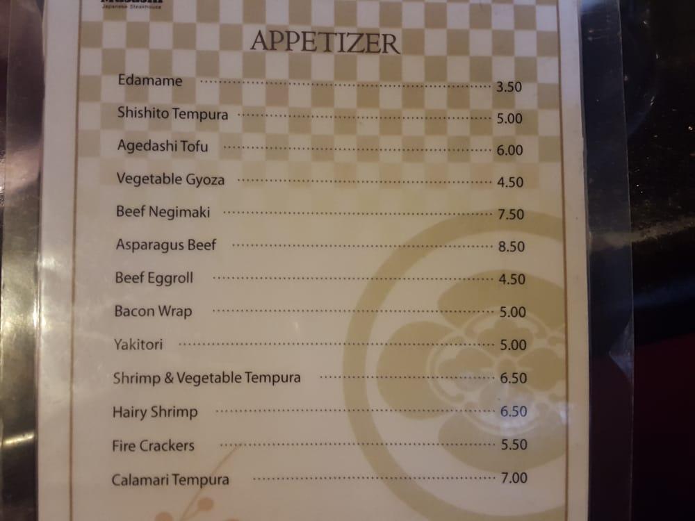 Menu at Musashi Japanese Steakhouse, Las Vegas