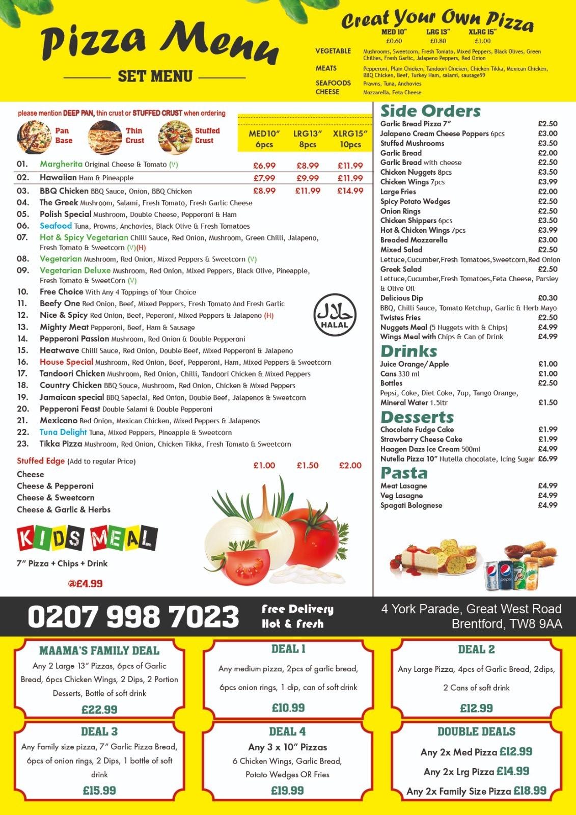 Menu at Pizza 2 Go A4 pizzeria, Brentford
