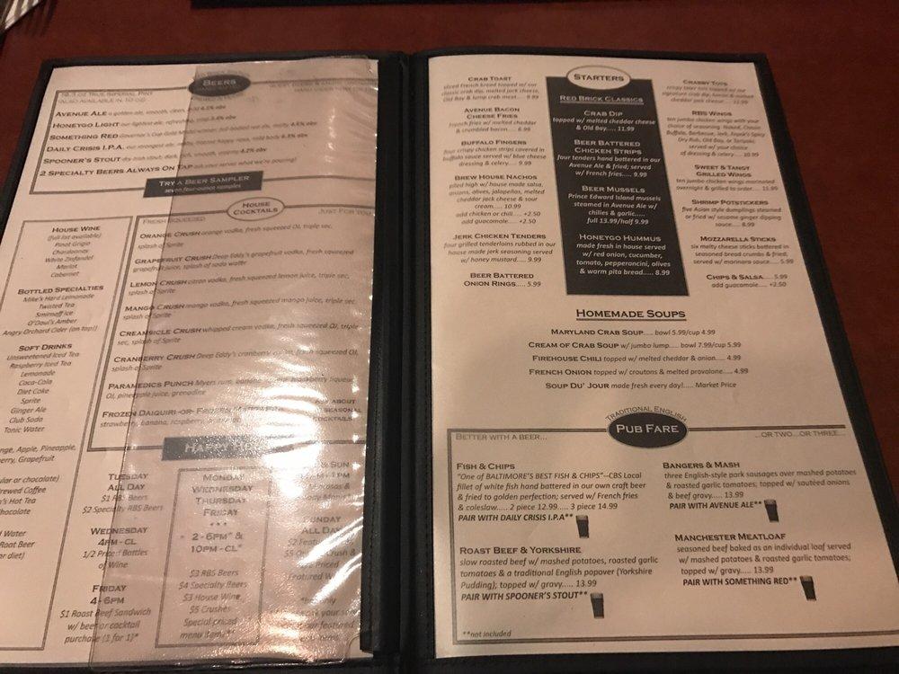 Menu at Red Brick Station pub & bar, White Marsh, Honeygo Blvd