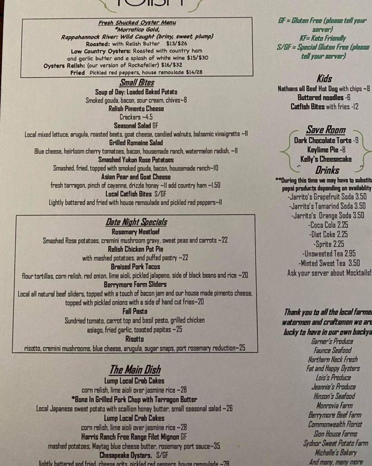 Menu at Relish Restaurant and Wine Bar, Warsaw