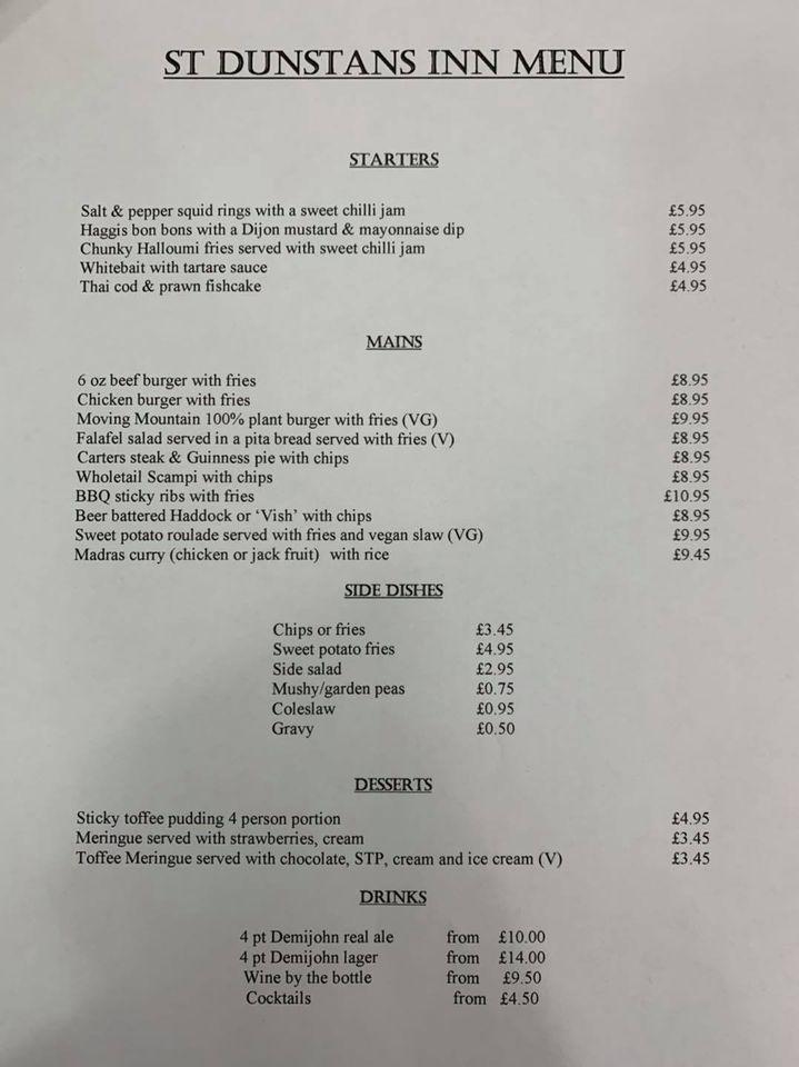 Menu at St Dunstans Inn pub & bar, Macclesfield