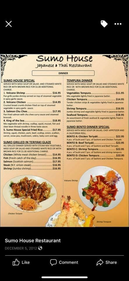 Menu at Sumo House restaurant, Vero Beach