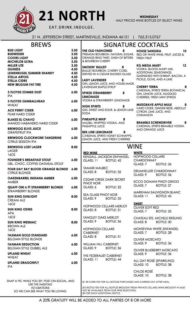 Menu at 21 North Eatery & Cellar. Chefs Table at 21 North restaurant ...