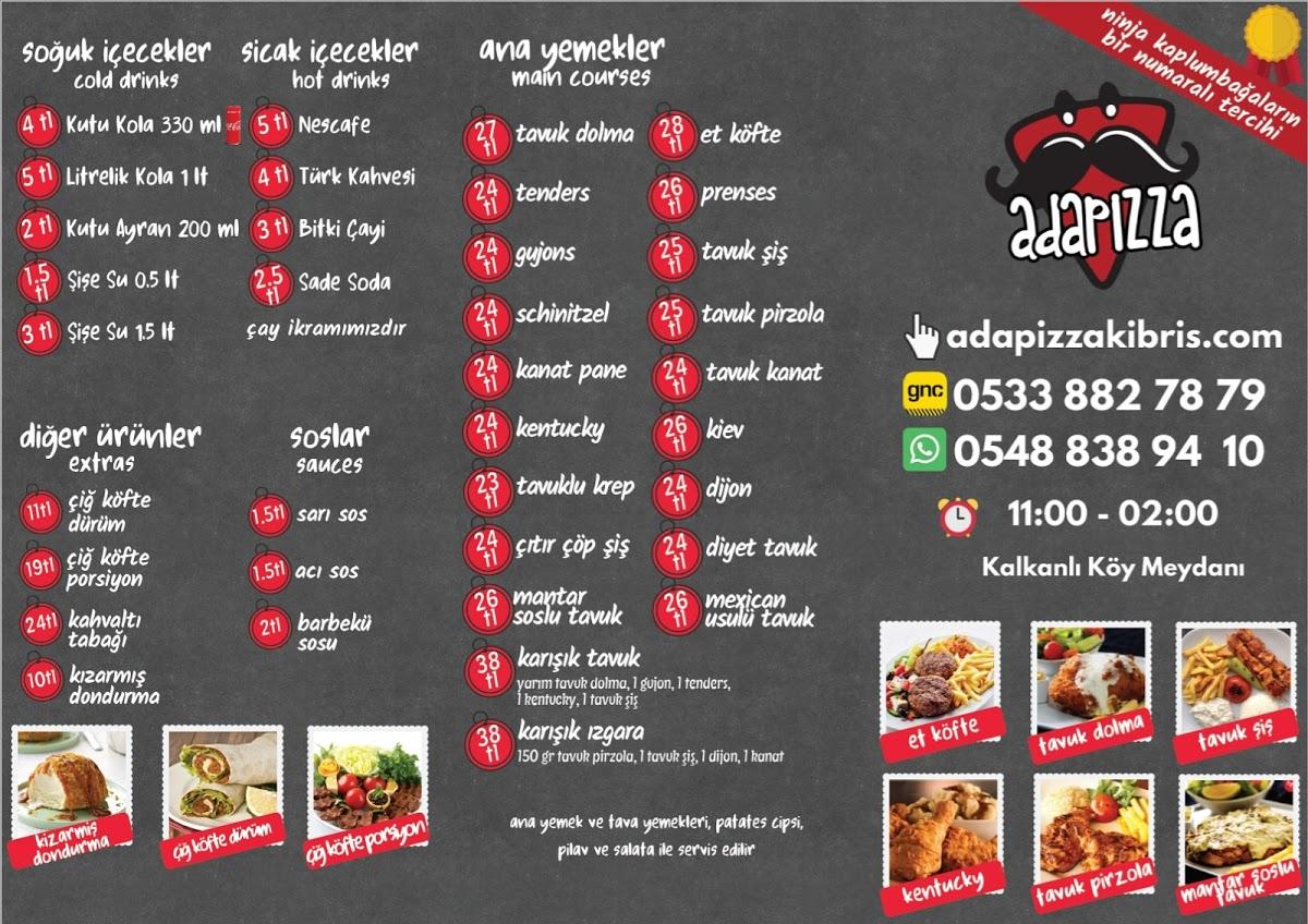 Menu at Ada Pizza, Cyprus