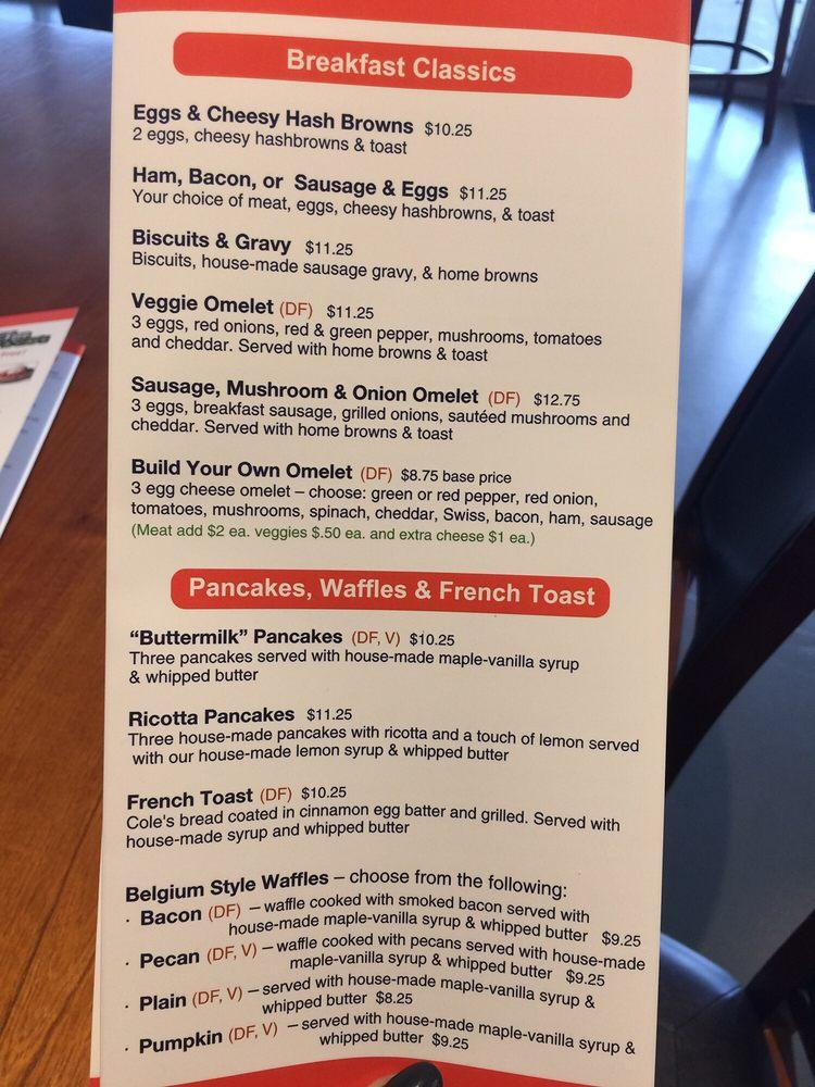 Menu at Cole's Bakery & Cafe, Spokane