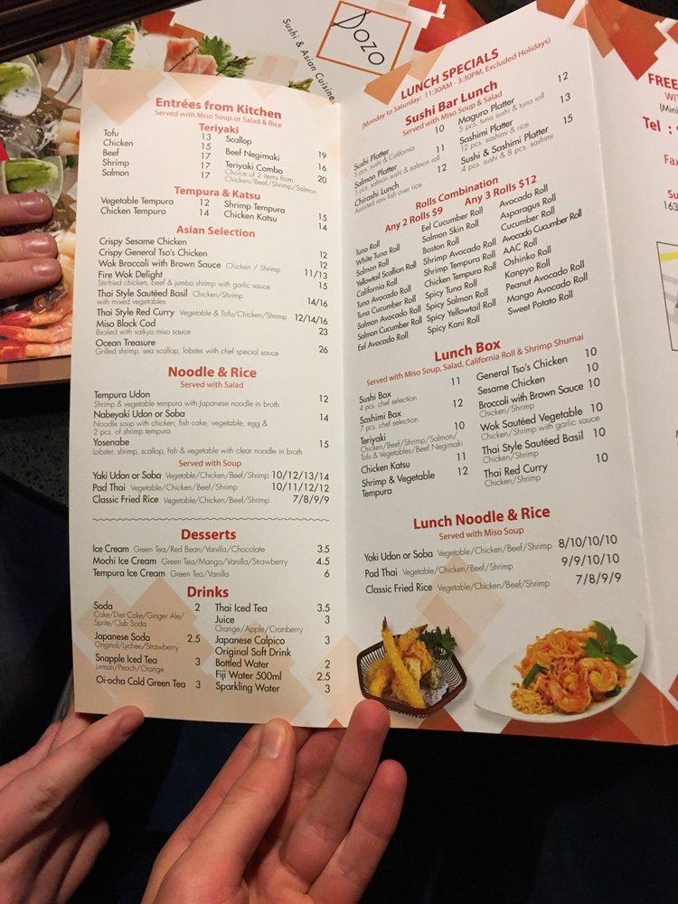 Menu at Dozo Sushi Asian Cuisine restaurant, Livingston