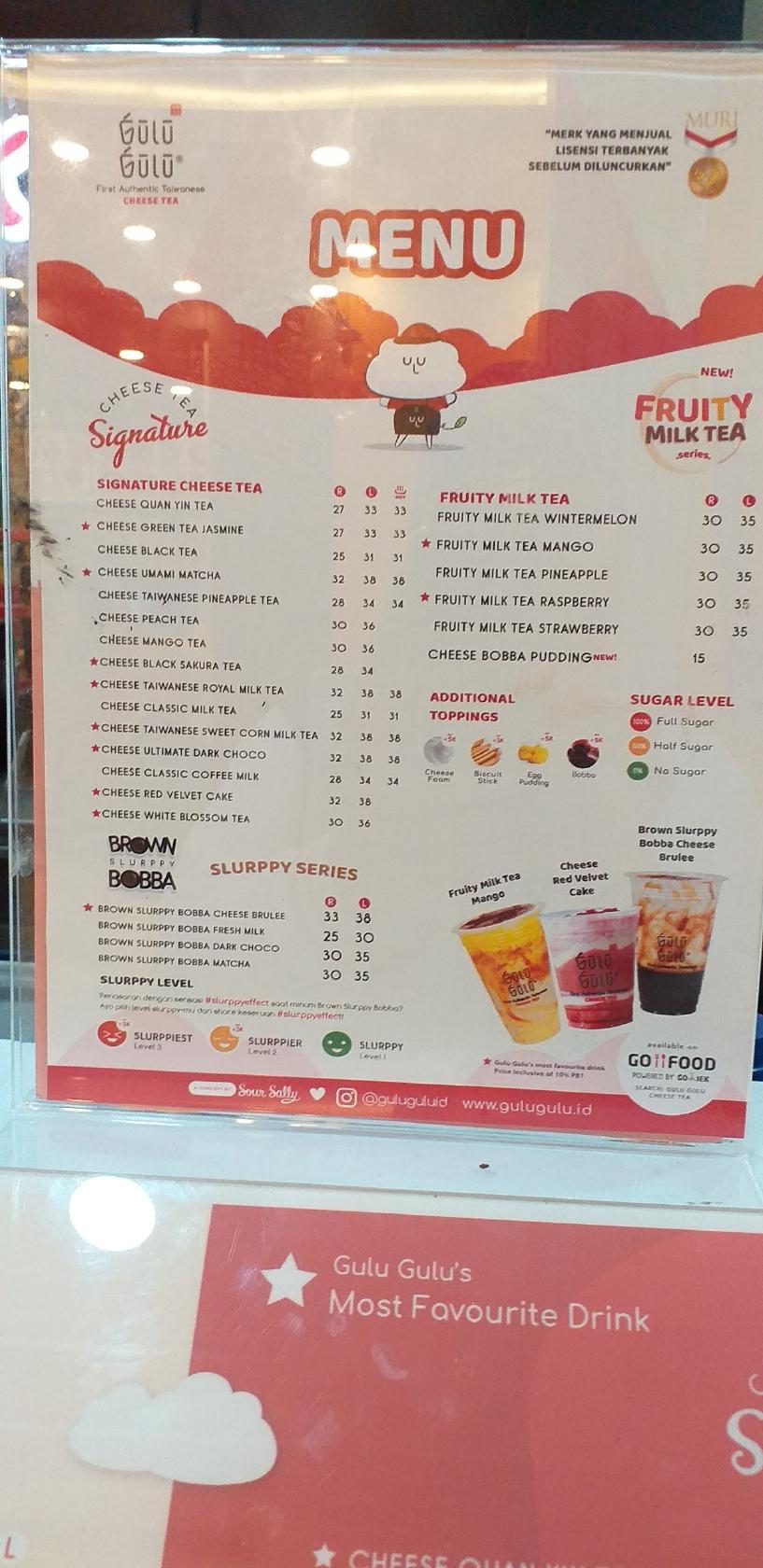 Menu at Gulu Gulu cafe, Yogyakarta