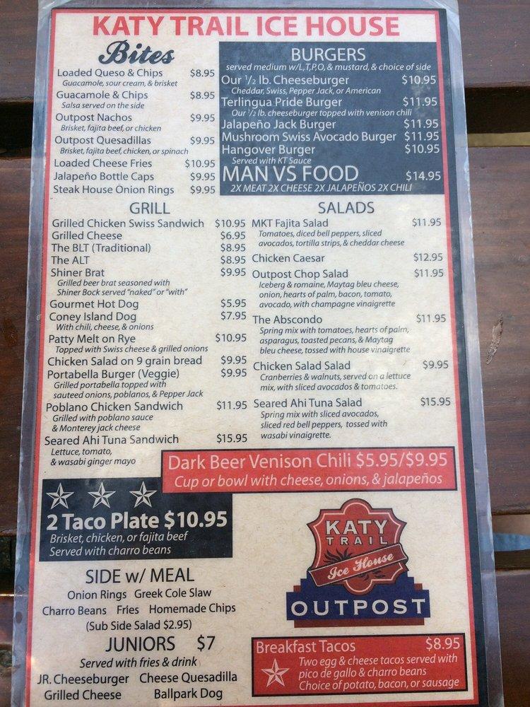 Carta de barbacoa Katy Trail Ice House Outpost, Plano, W Park Blvd