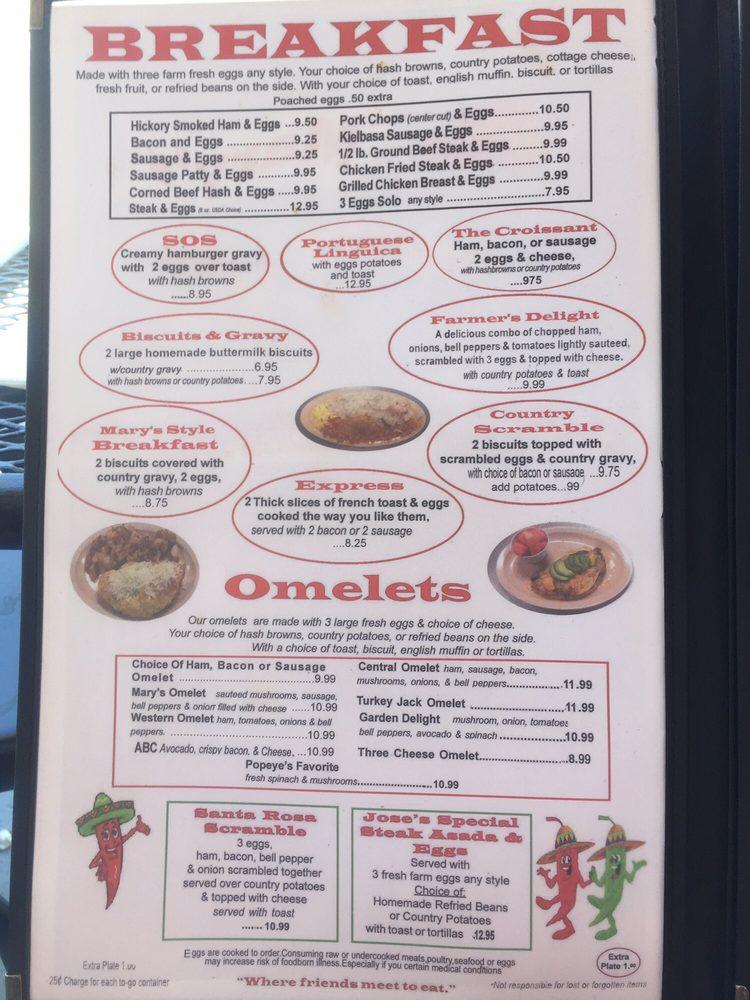 Menu at Mary's Family Restaurant, Oceanside