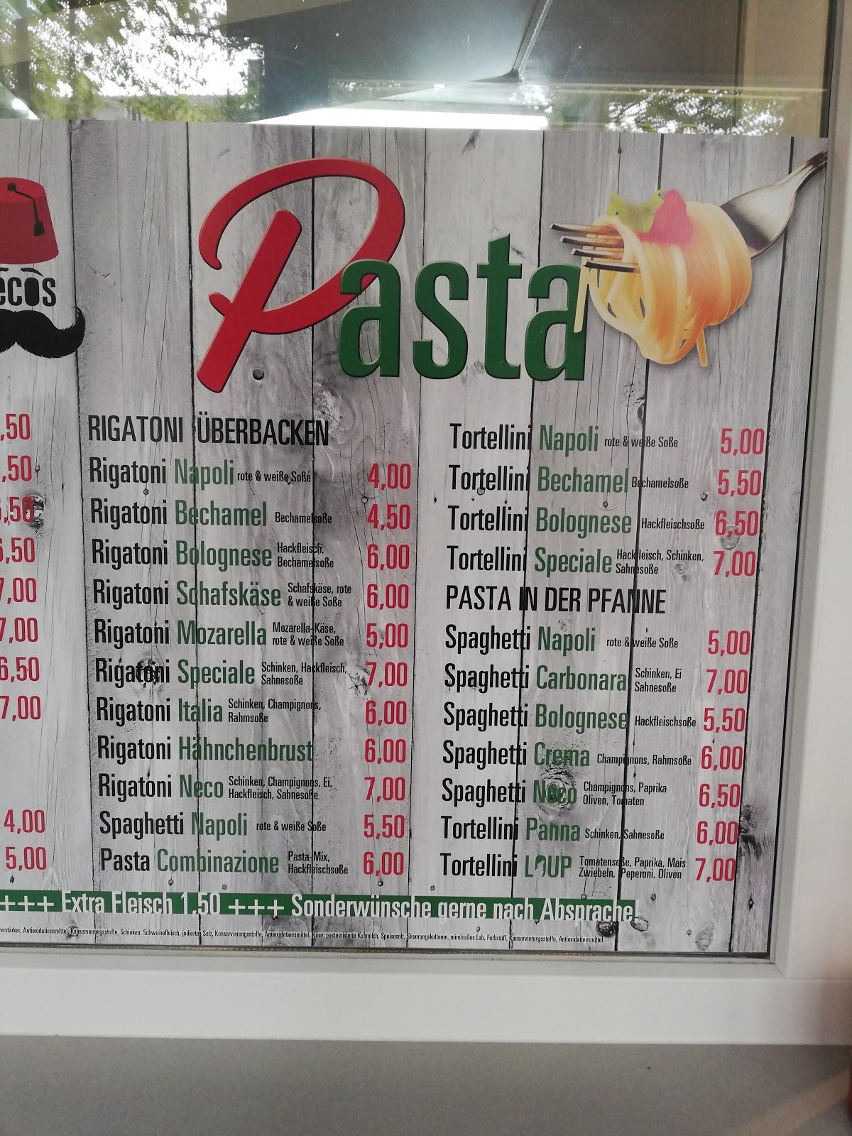 Menu at Neco’s Bistro restaurant, Saarbrücken
