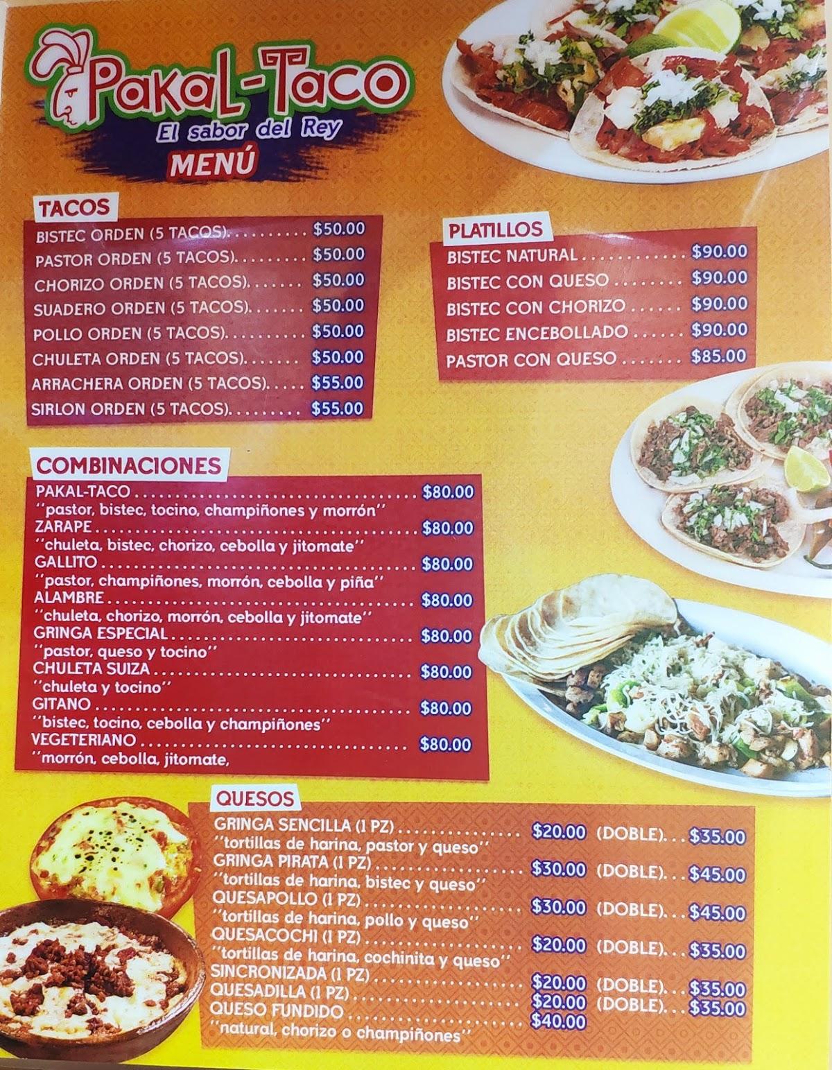 Menu at Pakal-Taco restaurant, Palenque