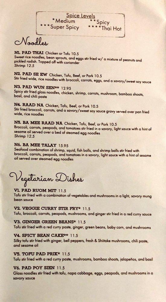 Menu at Sala Thai restaurant, Madison