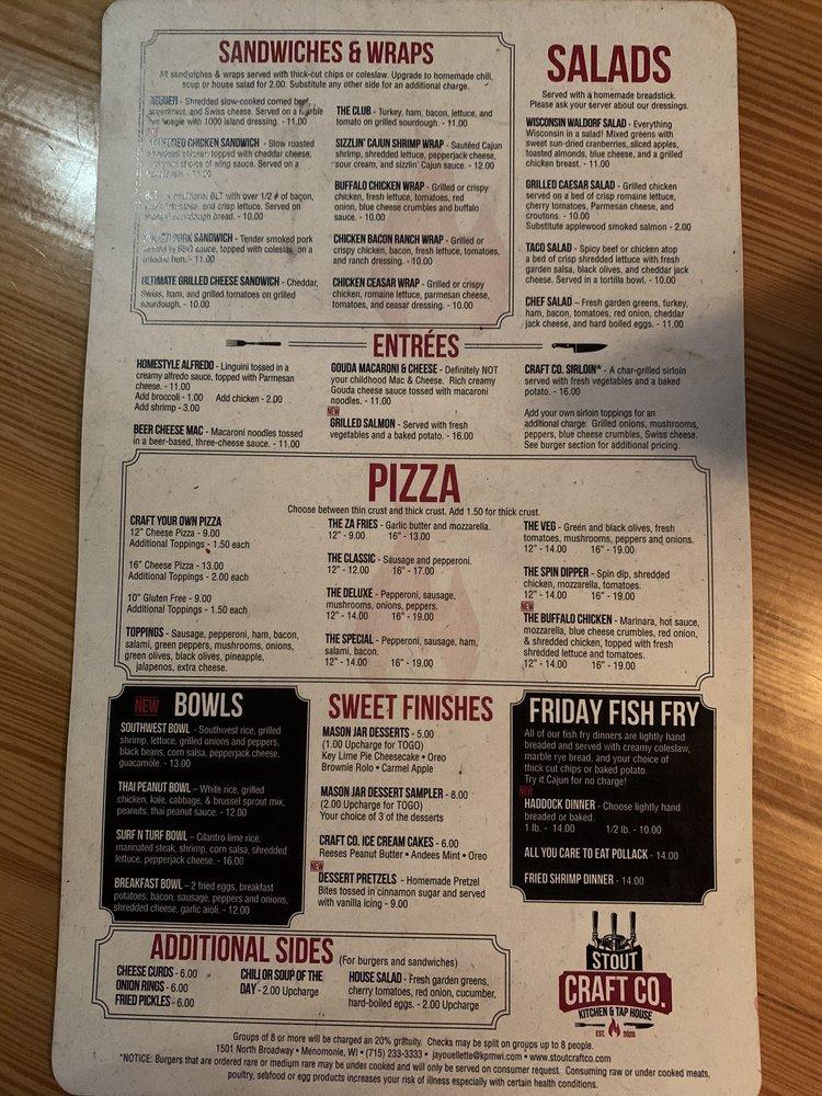 Menu at Stout Craft Co. Kitchen & Tap House pub & bar, Menomonie