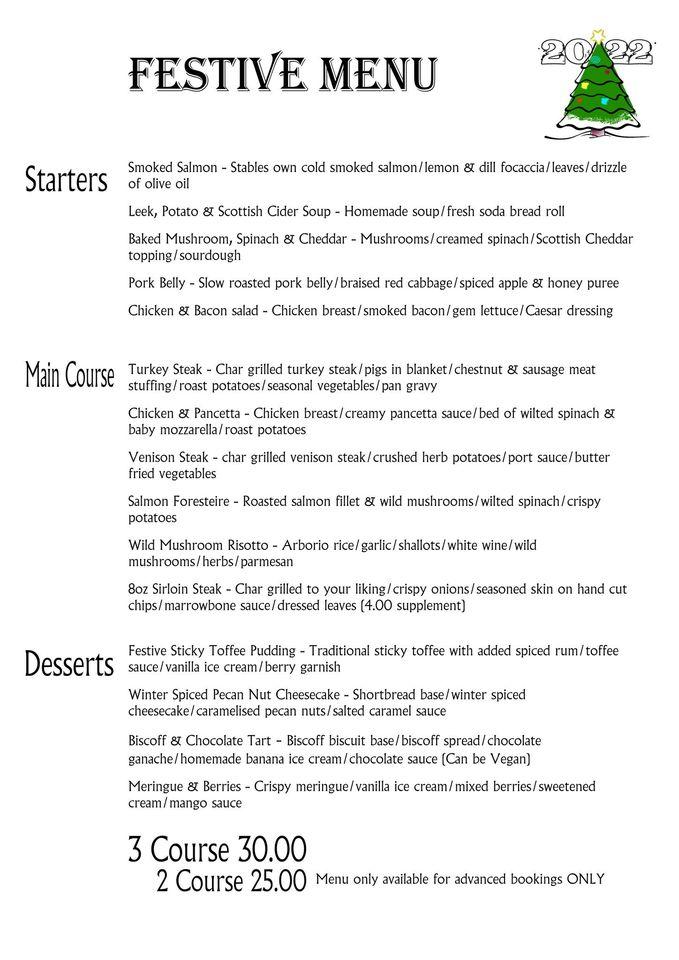 Menu at The Stables Restaurant & Grill, Fort William, Fort William