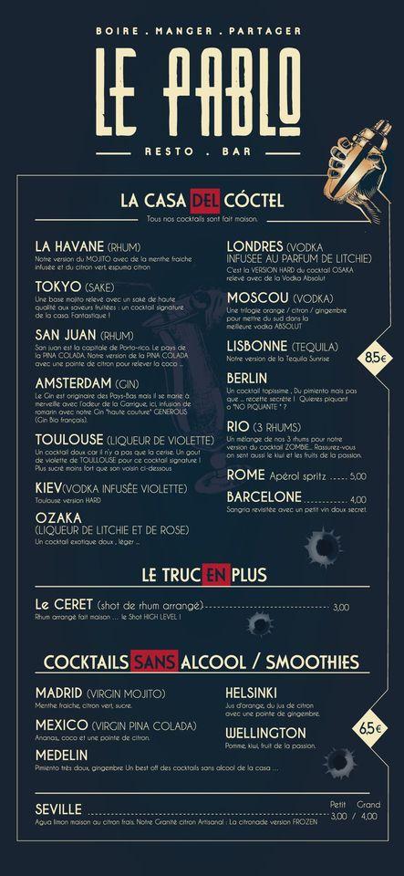 Menu at Bar Le Pablo, Céret