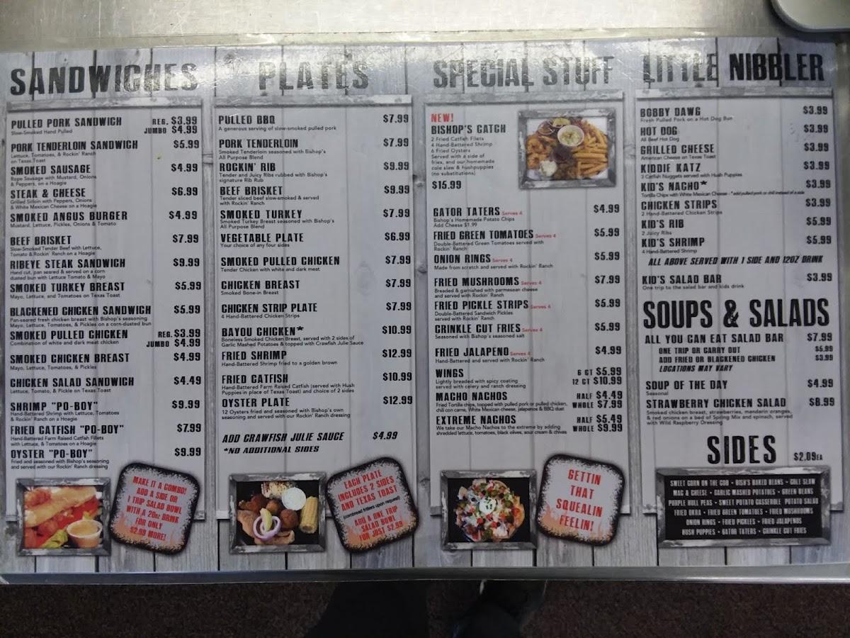 Menu at Bishop's BBQ Grill, Tupelo, McCullough Blvd