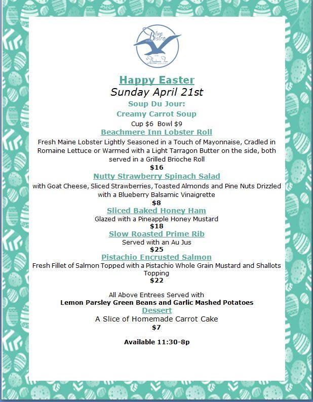 Menu at Blue Bistro pub & bar, Ogunquit