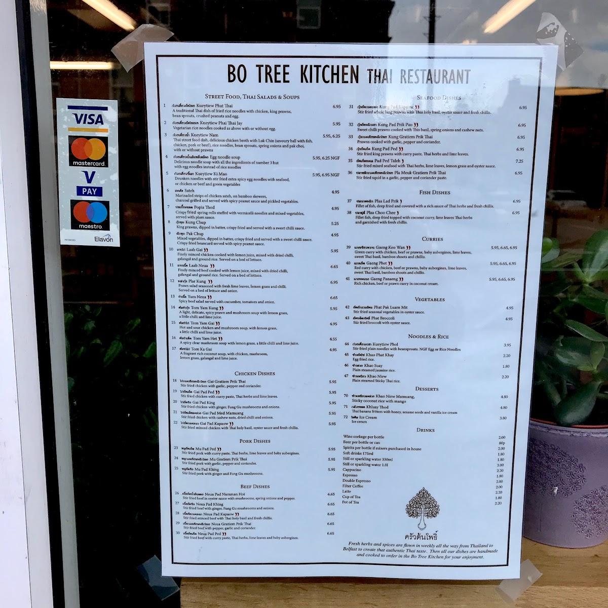 Menu at Bo Tree Kitchen restaurant, Belfast