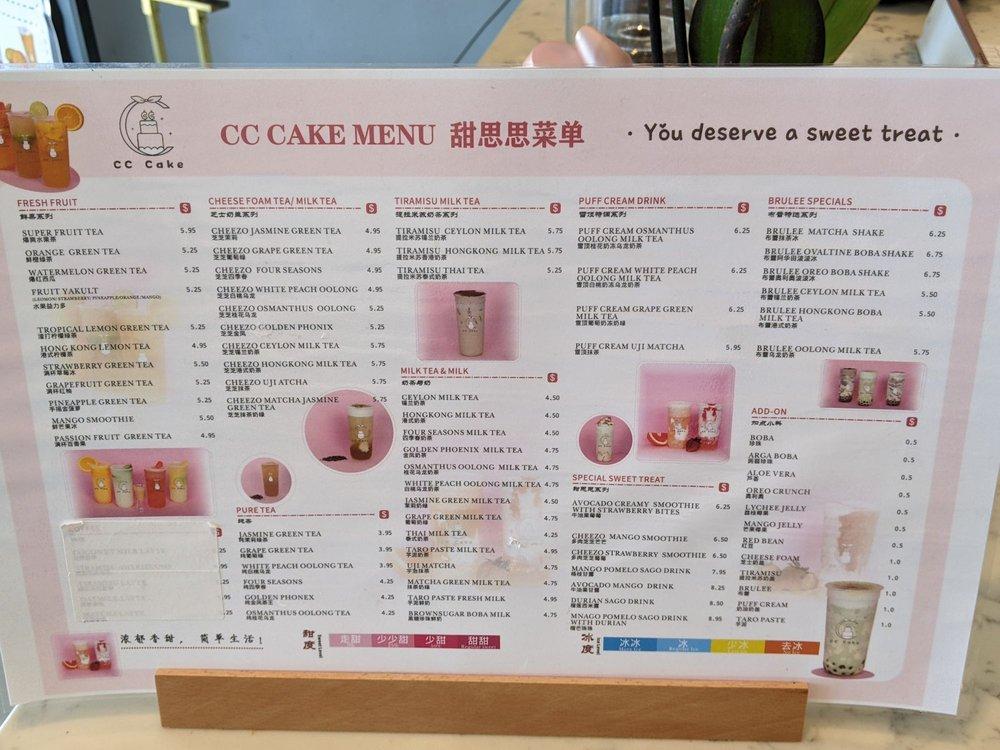 Menu at CC Cake desserts, Arcadia