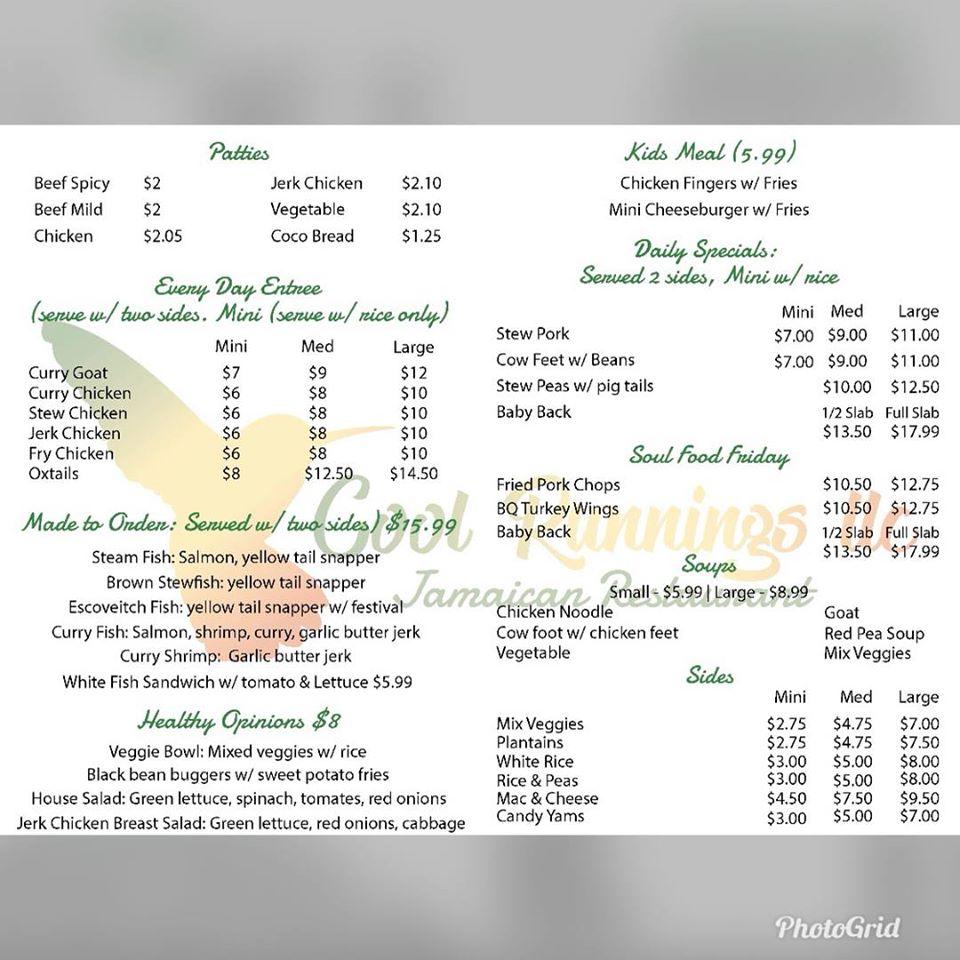 Menu at Cool Runnings Jamaican Restaurant, Daytona Beach
