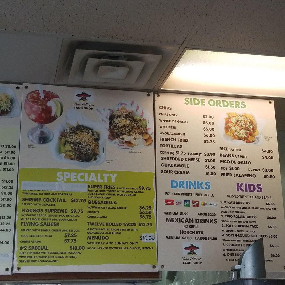 Menu at Don Gilberto Mexican Food restaurant, Montrose, S Townsend Ave ...