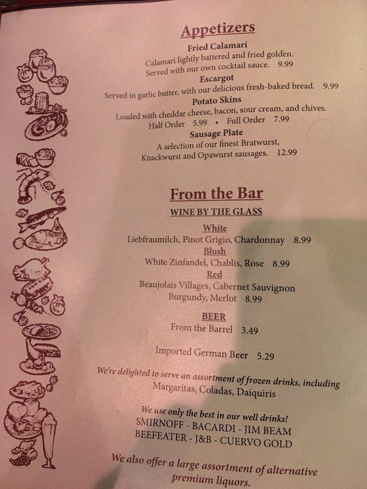 Menu at Friedhelm's Bavarian Inn Restaurant /Bar, Fredericksburg