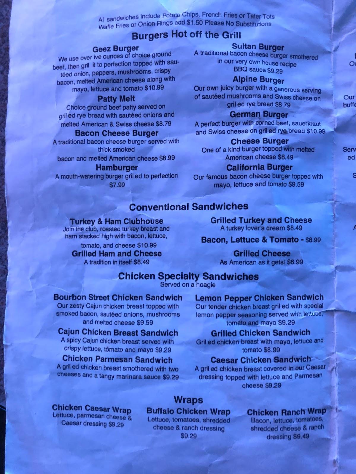 Menu at Geez Sports Bar & Grill, Albertville