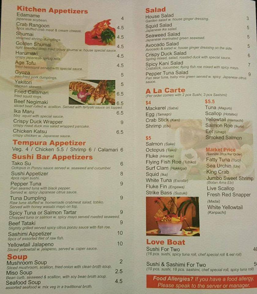 Menu at Kobe Japanese Steakhouse & Sushi Bar, Rochester