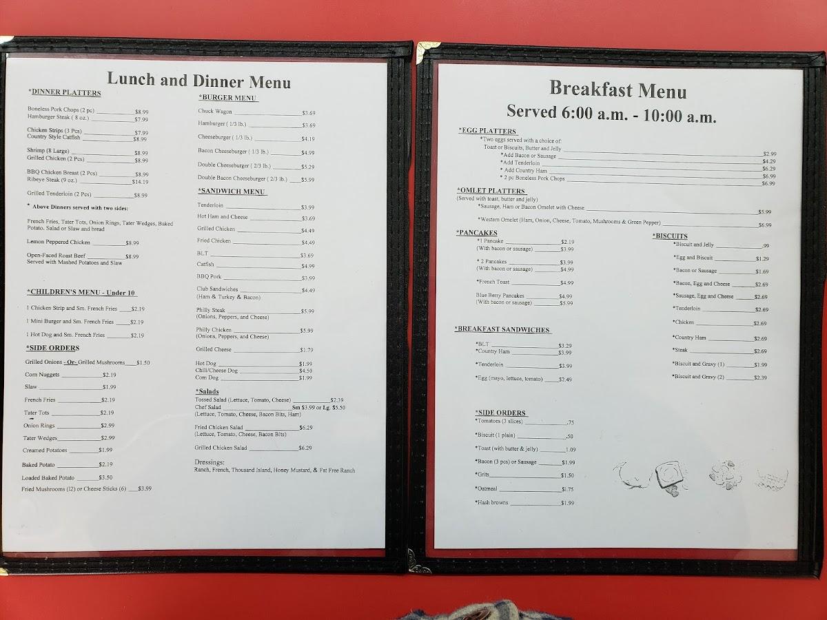 Menu at Old Times Cafe, Spencer