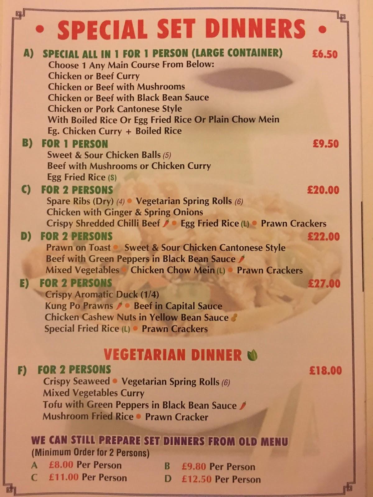 Menu at Phoenix House Chinese Takeaway restaurant, Frinton-on-Sea