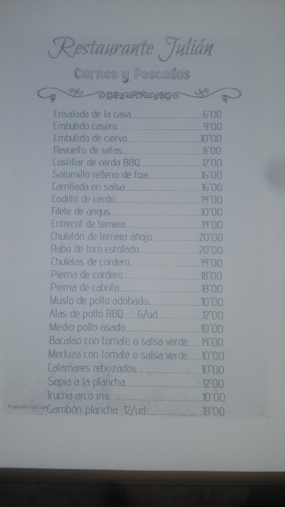 Menu at Restaurante Julian, Fátima