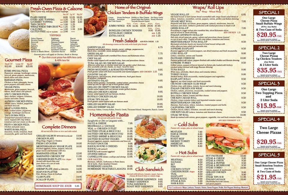Menu at Rome Pizza & Grill pizzeria, Boston