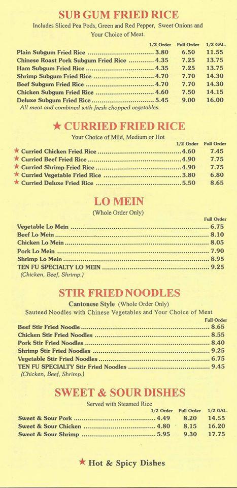 Menu at Ten Fu Chinese Gourmet Inc restaurant, Flint