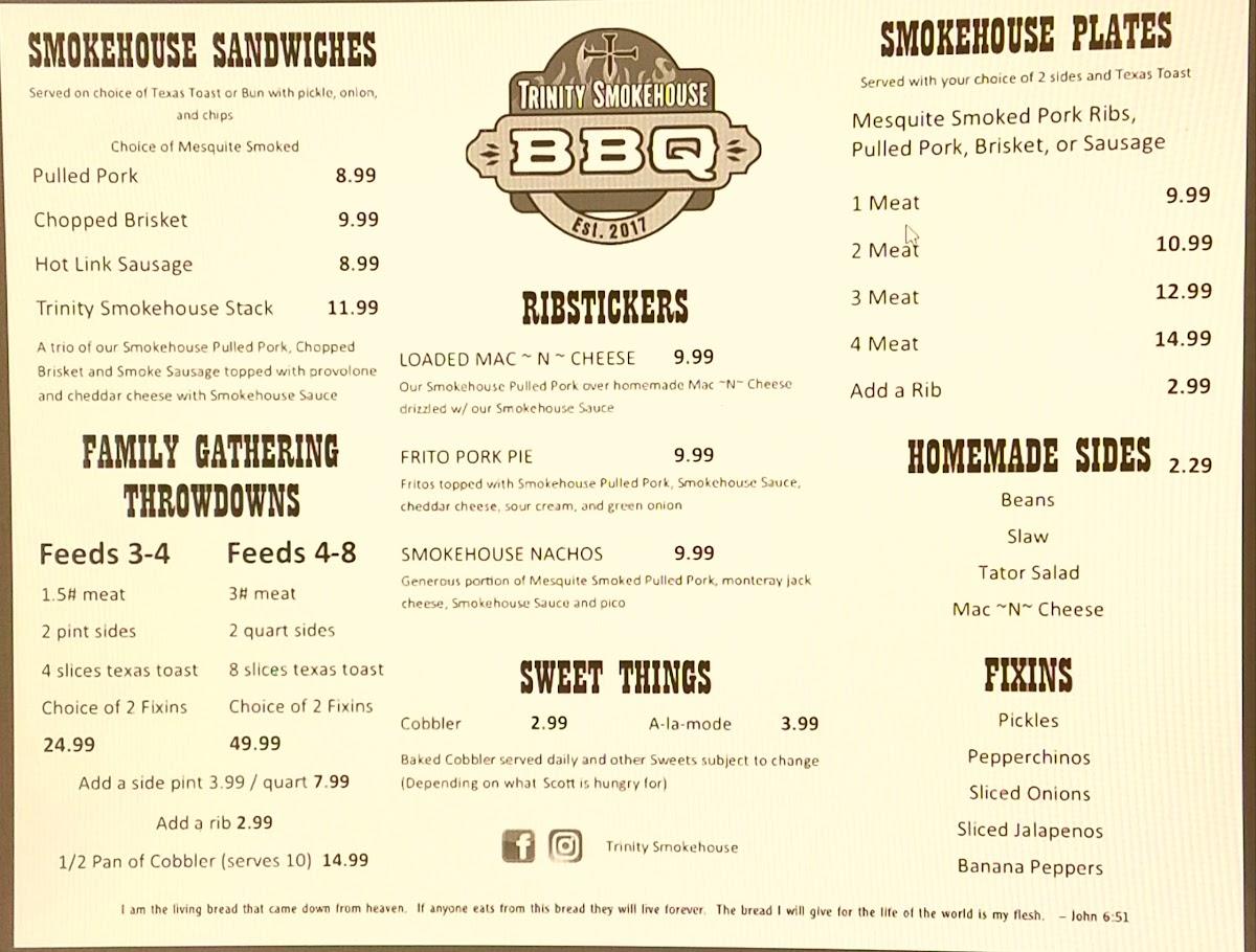 Menu at Trinity Smokehouse BBQ, Pratt