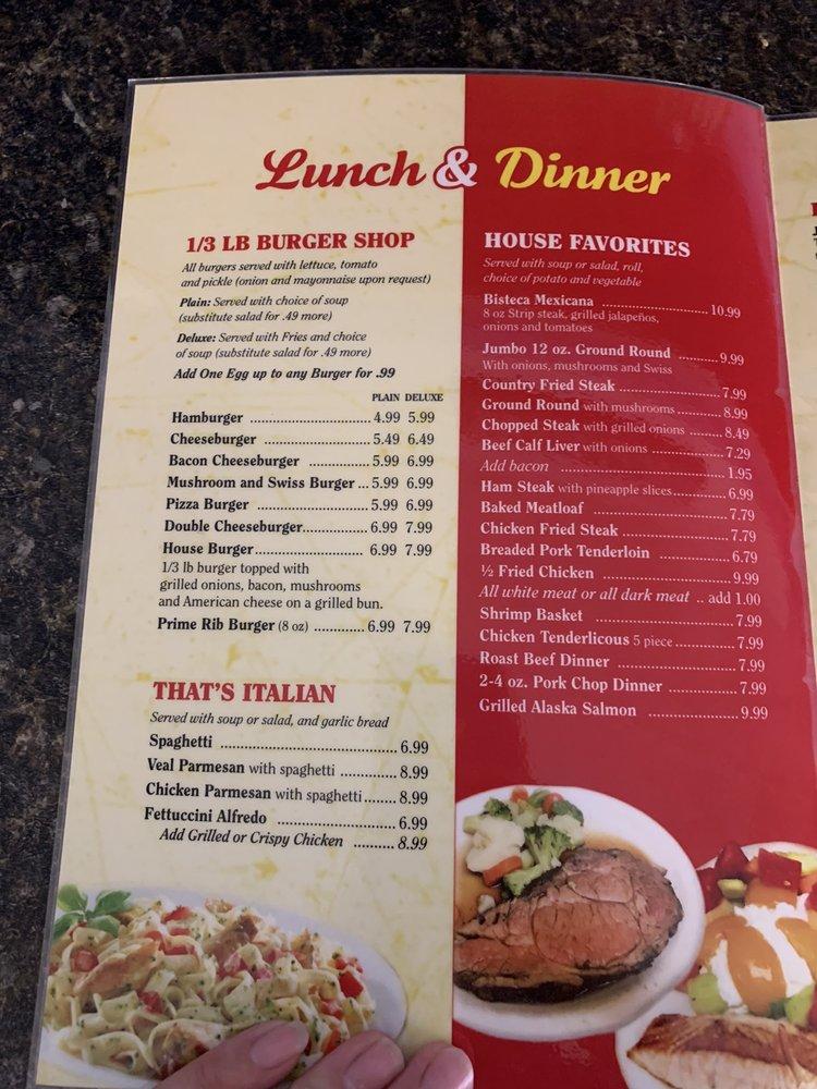 Menu at Uncle John's restaurant, Belvidere