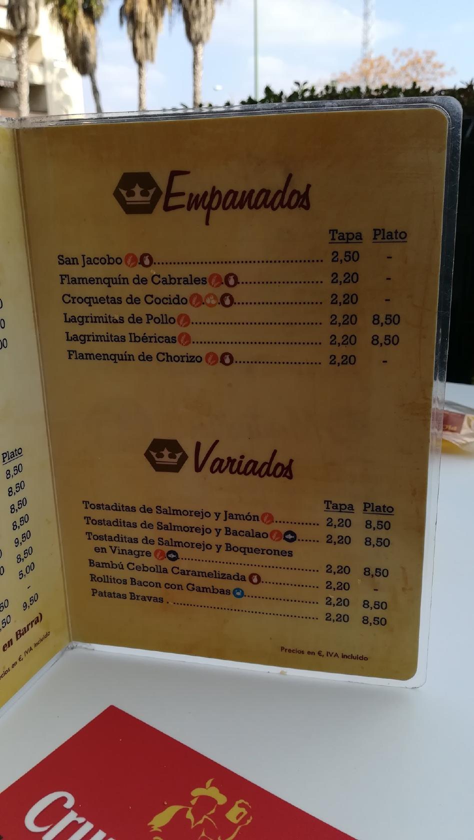 Menu at "ER" TAPEO pub & bar, Seville, Av. Alcalde Manuel del Valle