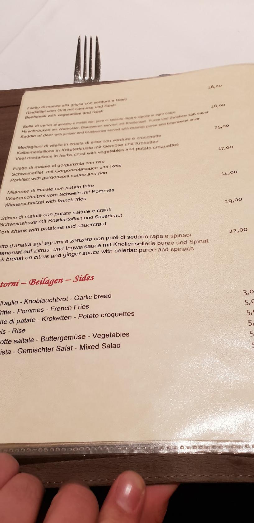 Menu at La Bula restaurant, Selva di Val Gardena, Str. Meisules
