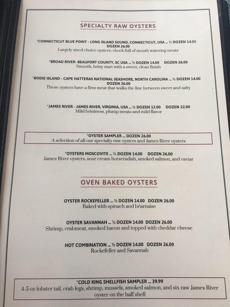 Menu at Old Oyster Factory Restaurant, Hilton Head Island