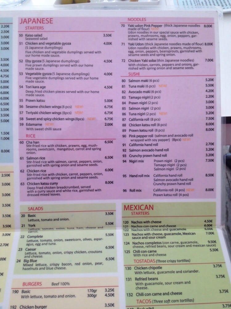 Menu at Pink Pepper restaurant, Rota, 20