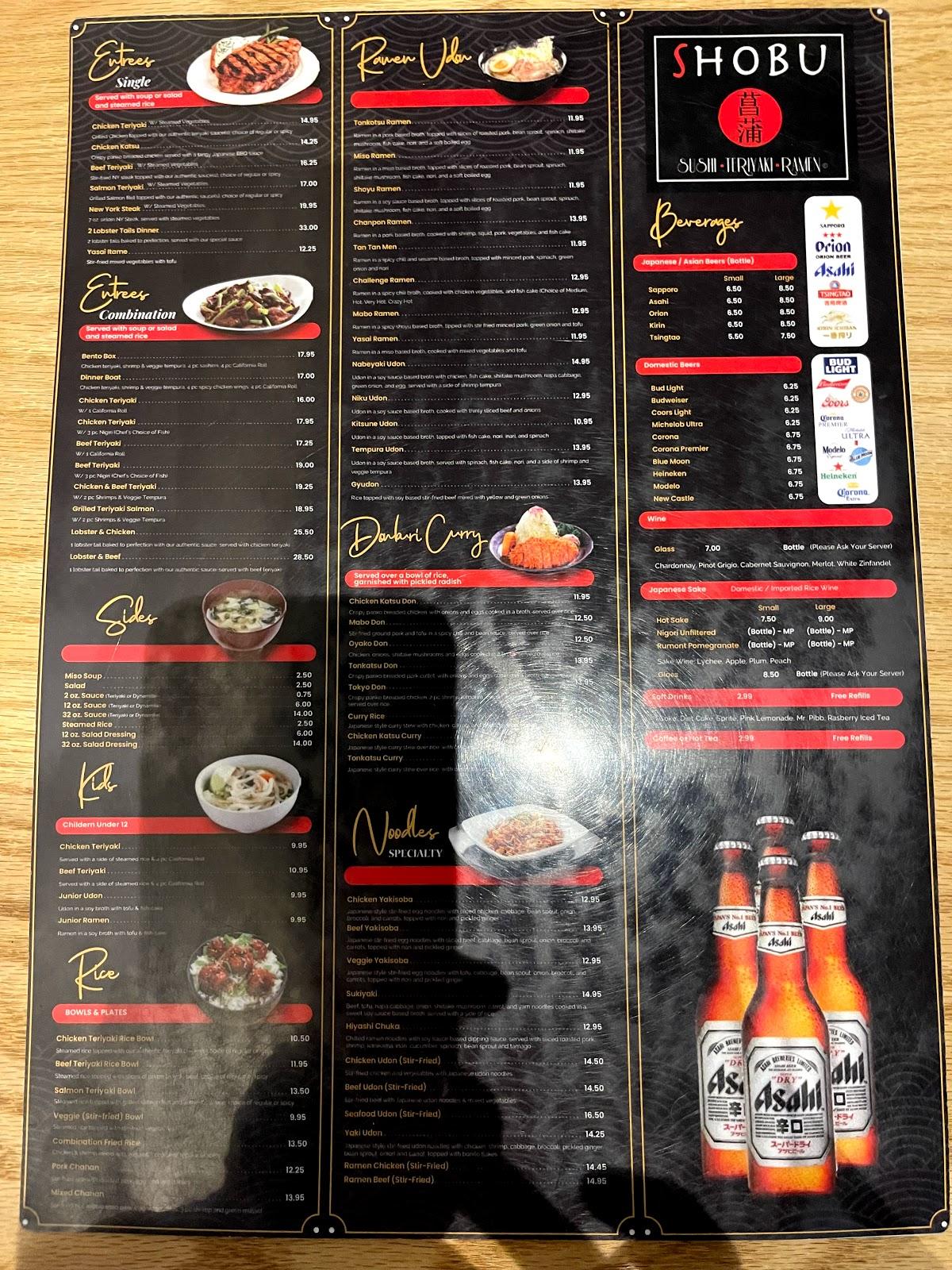 Menu at Shobu Japanese Cuisine restaurant, Fresno